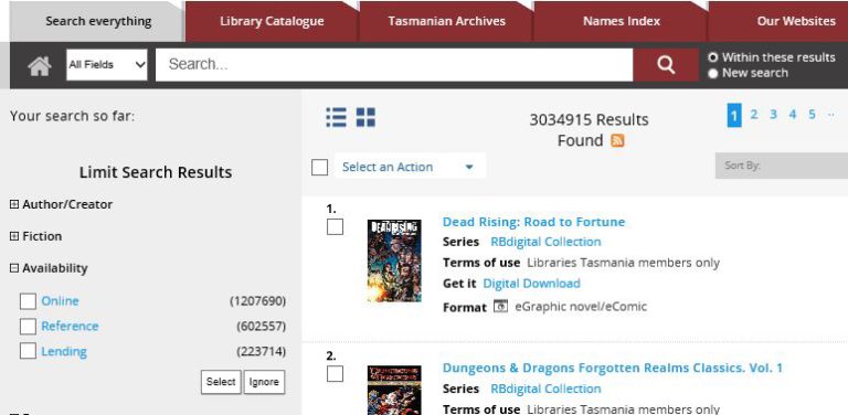 Using the Search everything tab - Libraries Tasmania